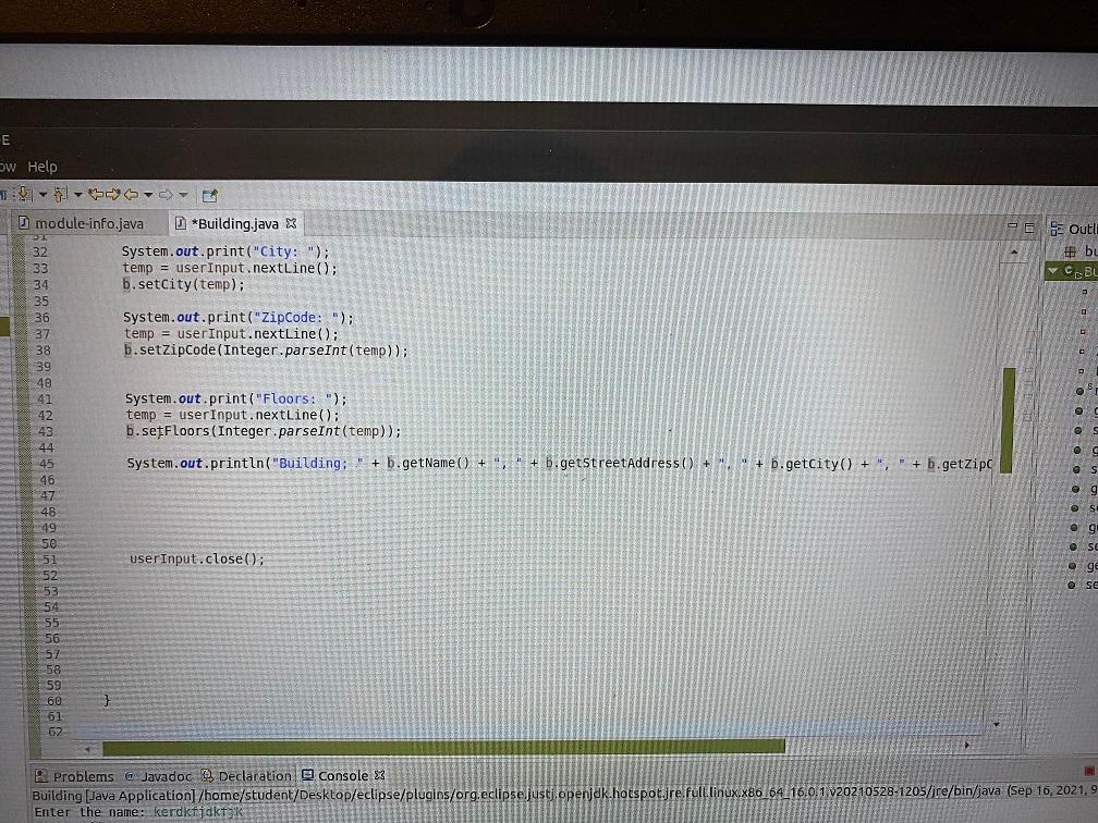 Solved IDE indow Help -- module-info.java Building.java 65 | Chegg.com