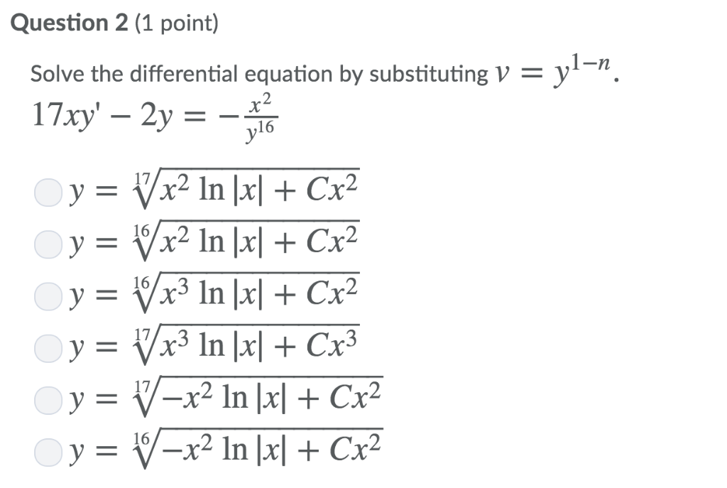 Solved Question 1 (1 point) 1-n Solve the differential | Chegg.com