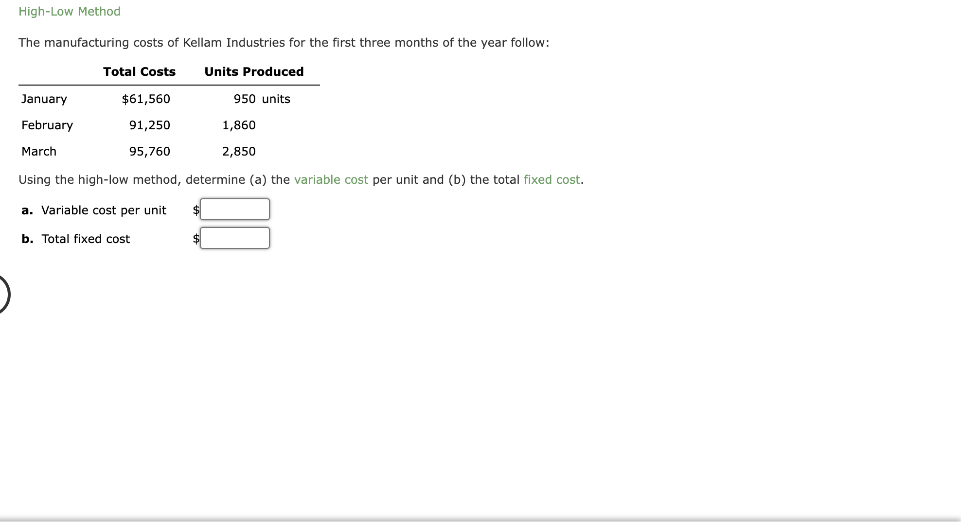 Solved High-Low Method The manufacturing costs of Kellam | Chegg.com