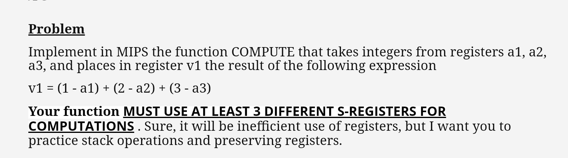 Solved Problem Implement In Mips The Function Compute That