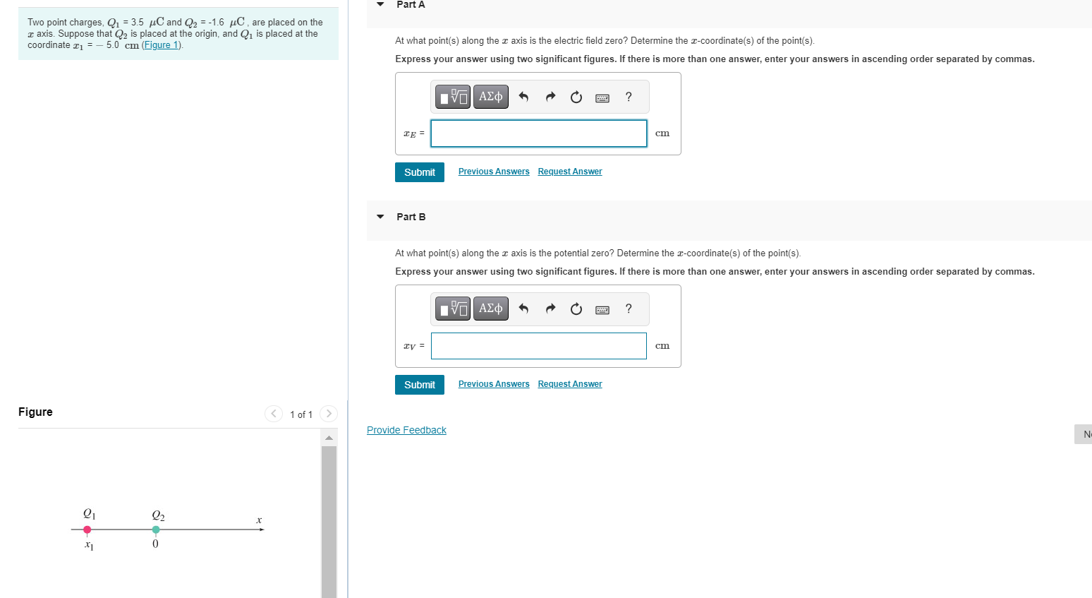 Solved Two point charges, Q1=3.5μC and Q2=−1.6μC, are placed | Chegg.com