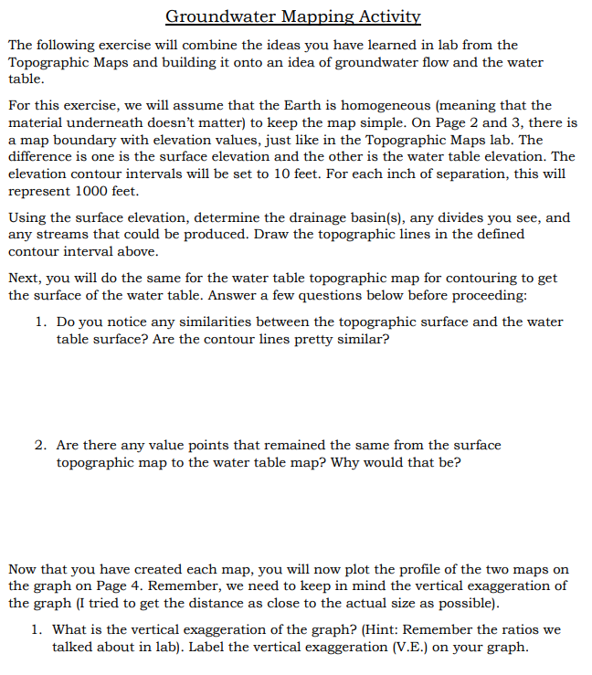 Solved Groundwater Mapping Activity The following exercise | Chegg.com