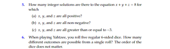 Solved 5. How many integer solutions are there to the | Chegg.com