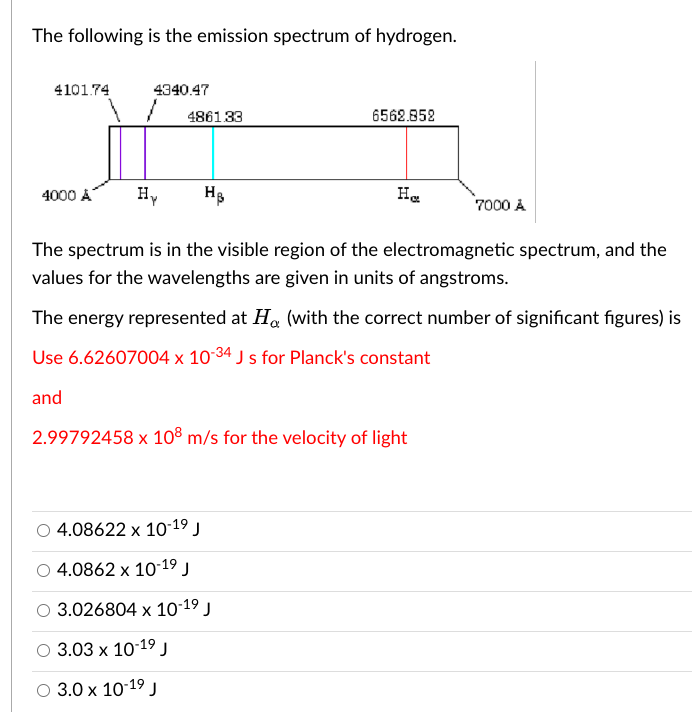 Solved The following is the emission spectrum of hydrogen. | Chegg.com