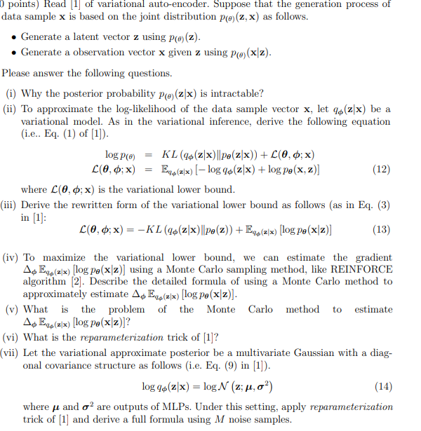 0 points) Read (1) of variational auto-encoder. | Chegg.com