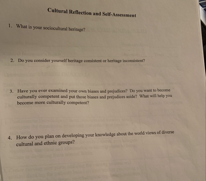 Solved Cultural Reflection and Self-Assessment 1. What is | Chegg.com