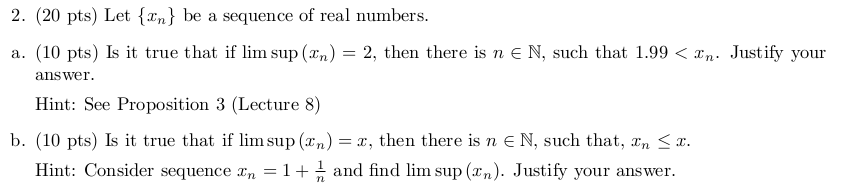 Solved 2. (20 pts) Let {In} be a sequence of real numbers. | Chegg.com