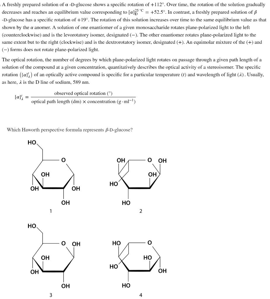 Solved A freshly prepared solution of α-D-glucose shows a | Chegg.com