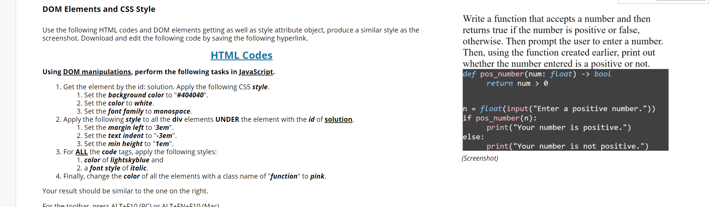 Solved DOM Elements and CSS Style Use the following HTML | Chegg.com