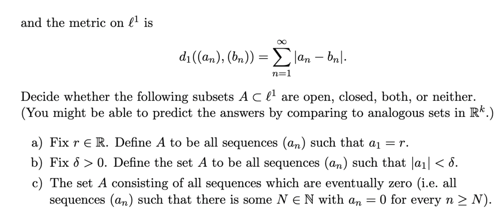 Solved 4) (Examples) Recall that ℓ1 denotes the set of | Chegg.com