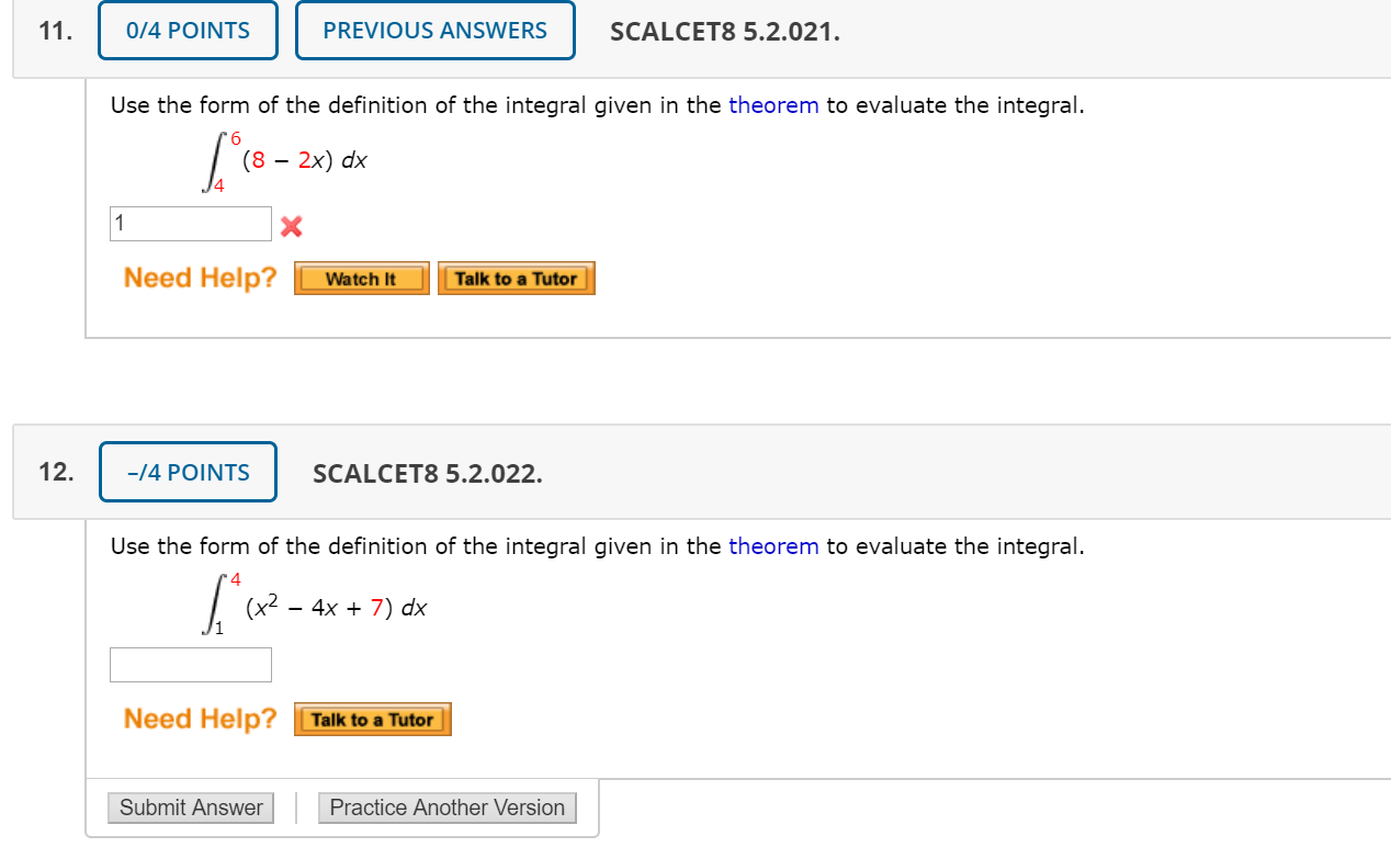 Solved 0/4 POINTS PREVIOUS ANSWERS SCALCET8 5.2.021. Use the | Chegg.com