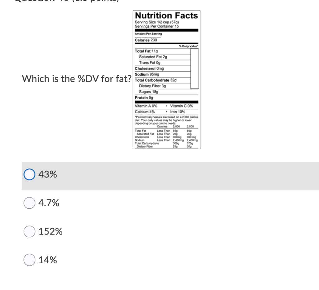 Solved Which is the %DV for fat? Which is the %DV for | Chegg.com