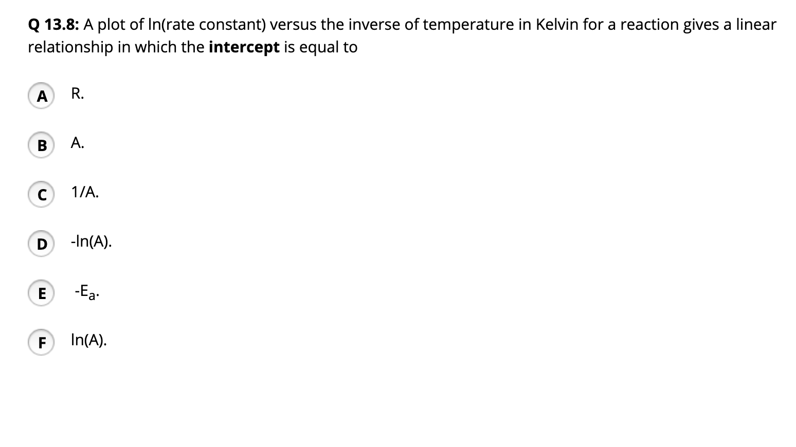 Solved Q 13.8: A plot of In(rate constant) versus the | Chegg.com