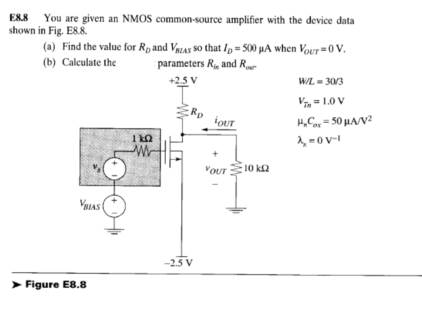 Solved E8.8 You are given an NMOS common-source amplifier | Chegg.com