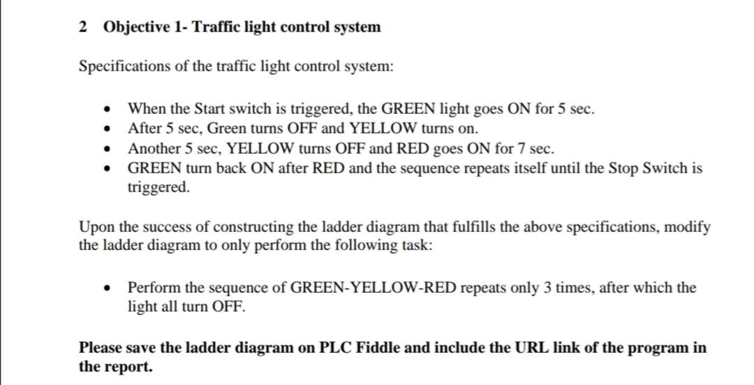 Solved 2 Objective 1- Traffic light control system | Chegg.com