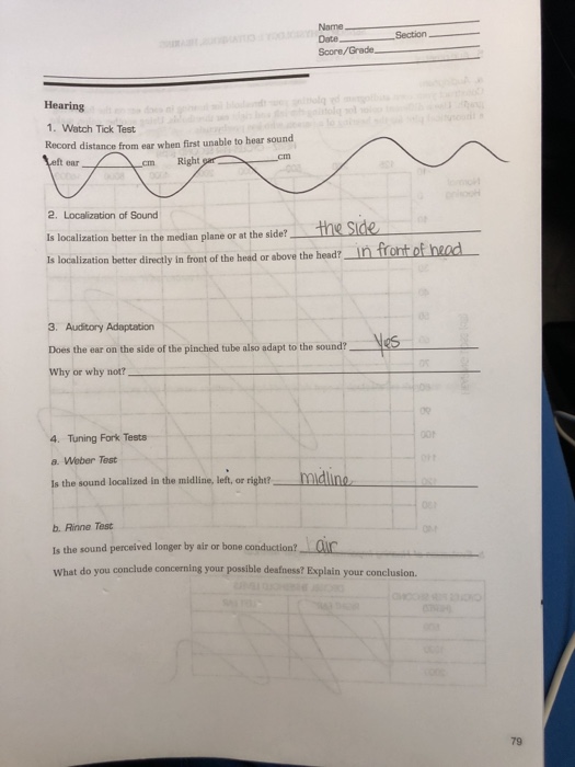 Name Date. Score/Grade, Section Hearing 1. Watch Tick | Chegg.com