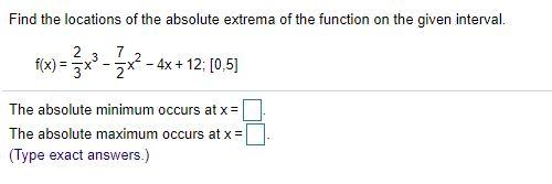 Solved Find the locations of the absolute extrema of the | Chegg.com