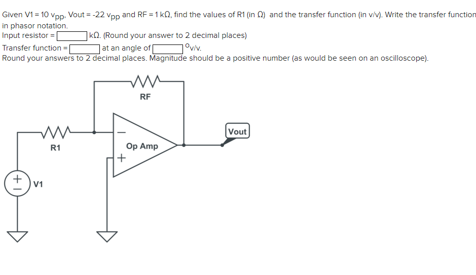Solved Given V1 = 5 vpp, V2 = 3 Vpp, R1 = R2 = 2 kW, Rf = R3 | Chegg.com