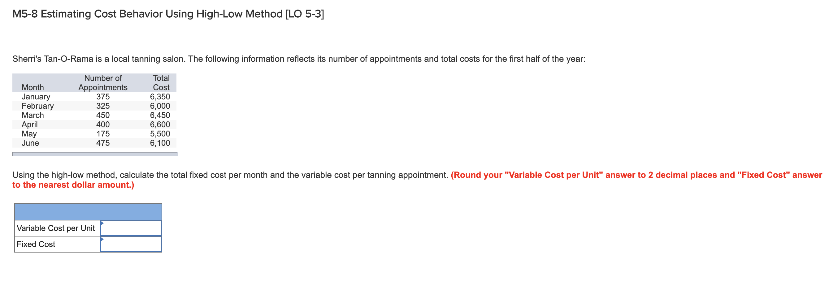 Solved M5-8 Estimating Cost Behavior Using High-Low Method | Chegg.com