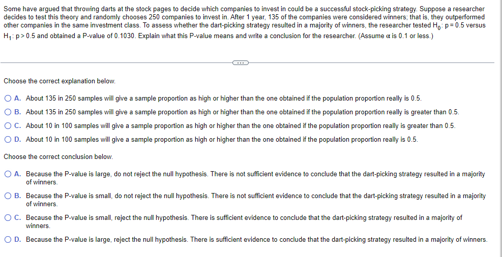 Solved Some have argued that throwing darts at the stock | Chegg.com