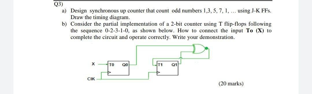 Solved Q3) a) Design synchronous up counter that count odd | Chegg.com