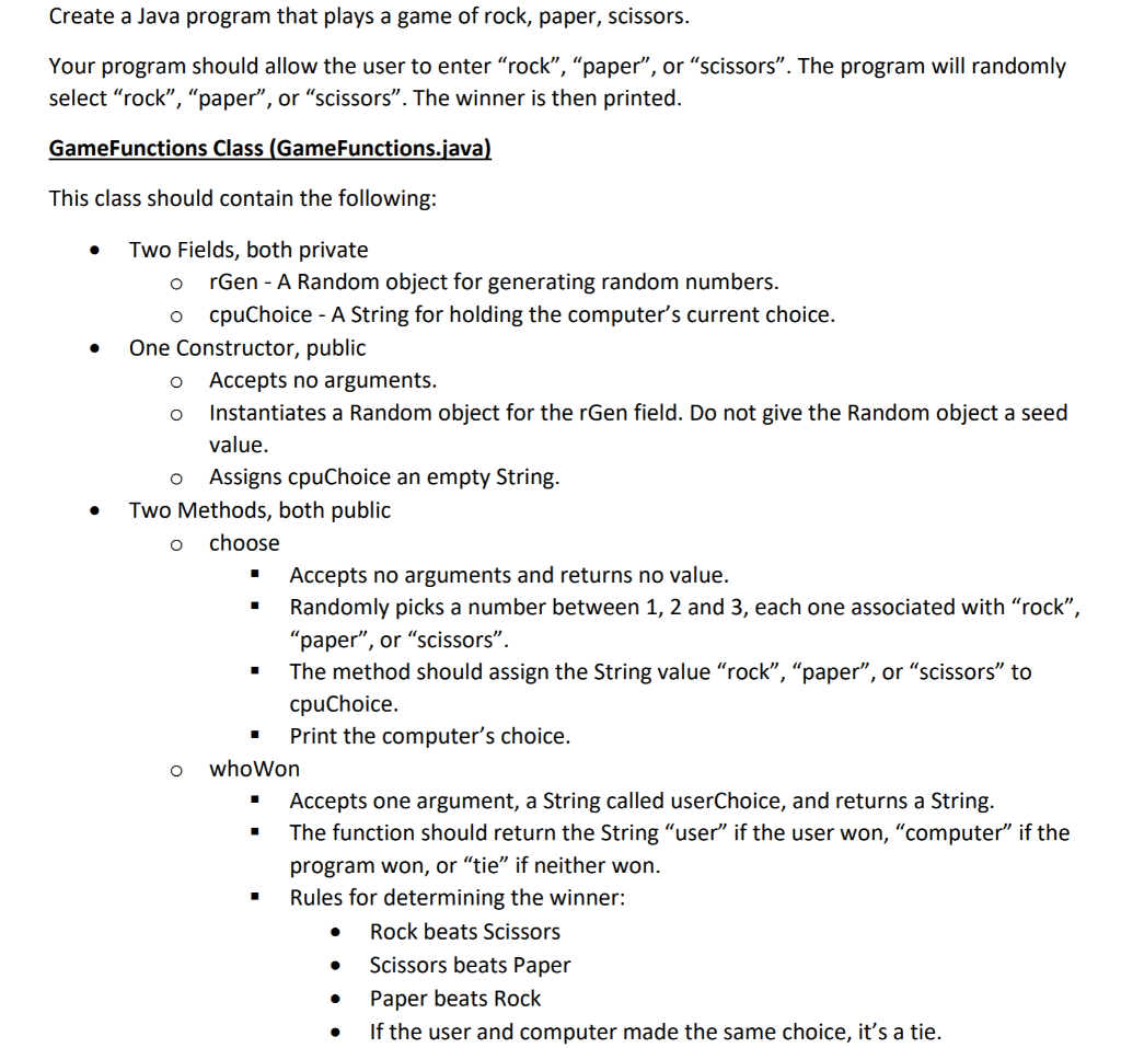 Solved Create a Java program that plays a game of rock, | Chegg.com