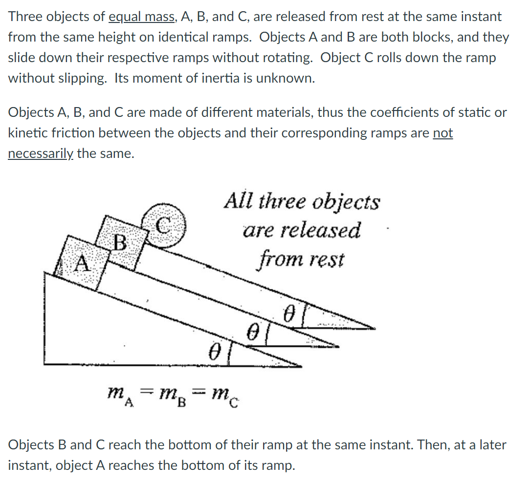 Solved Three objects of equal mass, A,B, and C, are released | Chegg.com