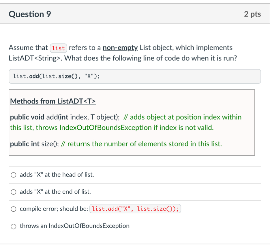 Solved Question 9 2 pts Assume that list refers to a | Chegg.com Solved Question 9 2 pts Assume that list refers to a | Chegg.com