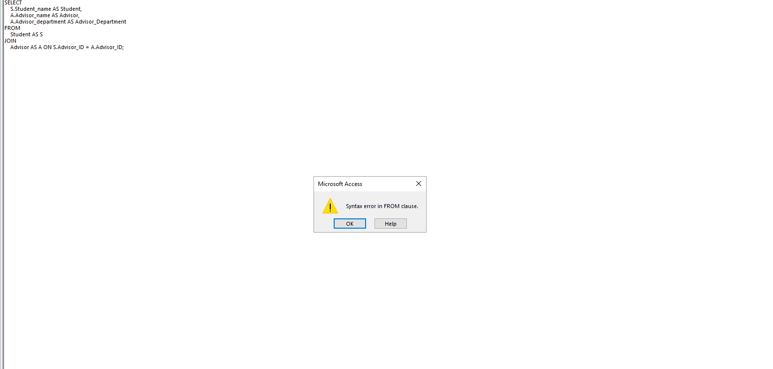 Solved S.Student_name AS Student, A.Advisor_name AS Advisor, | Chegg.com