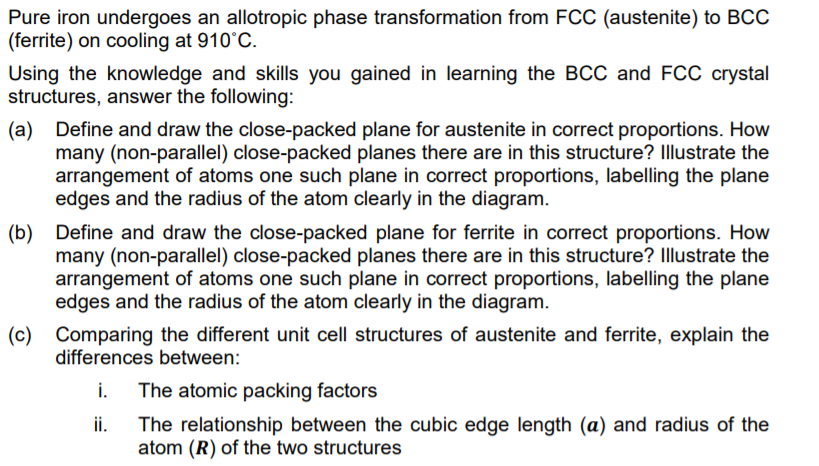 Solved Pure iron undergoes an allotropic phase | Chegg.com