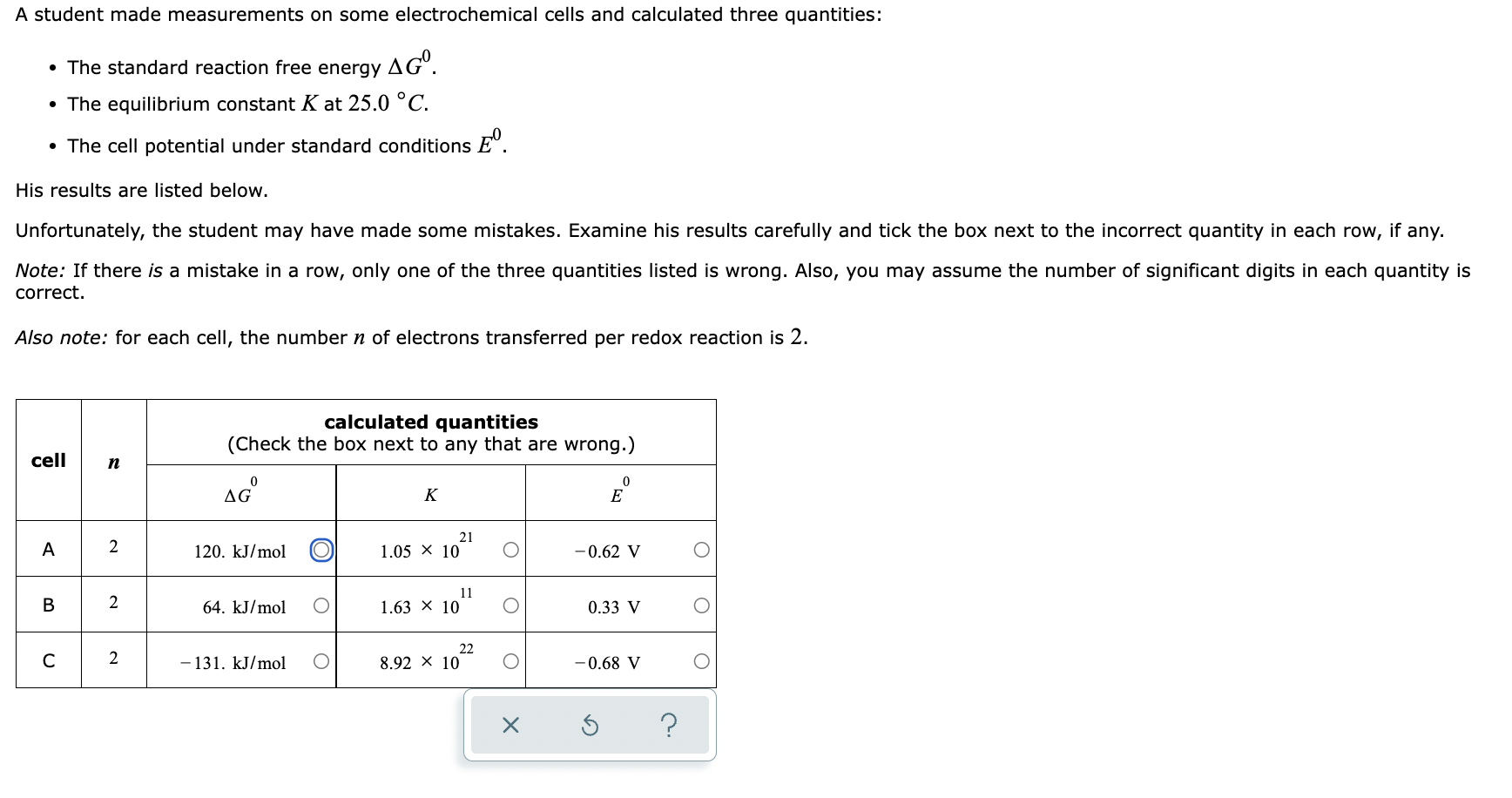 Solved A student made measurements on some electrochemical | Chegg.com