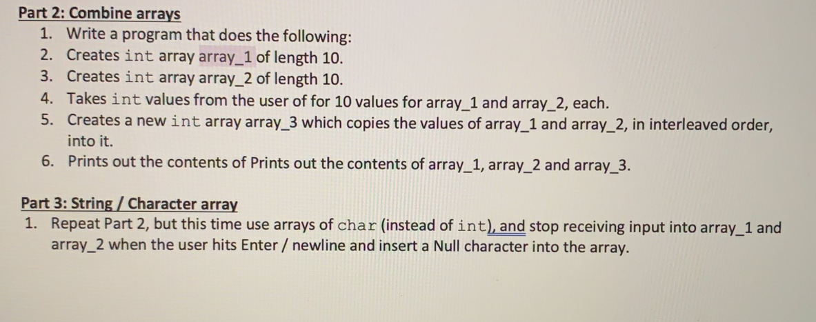Solved Part 2 Combine Arrays 1 Write A Program That Does Chegg