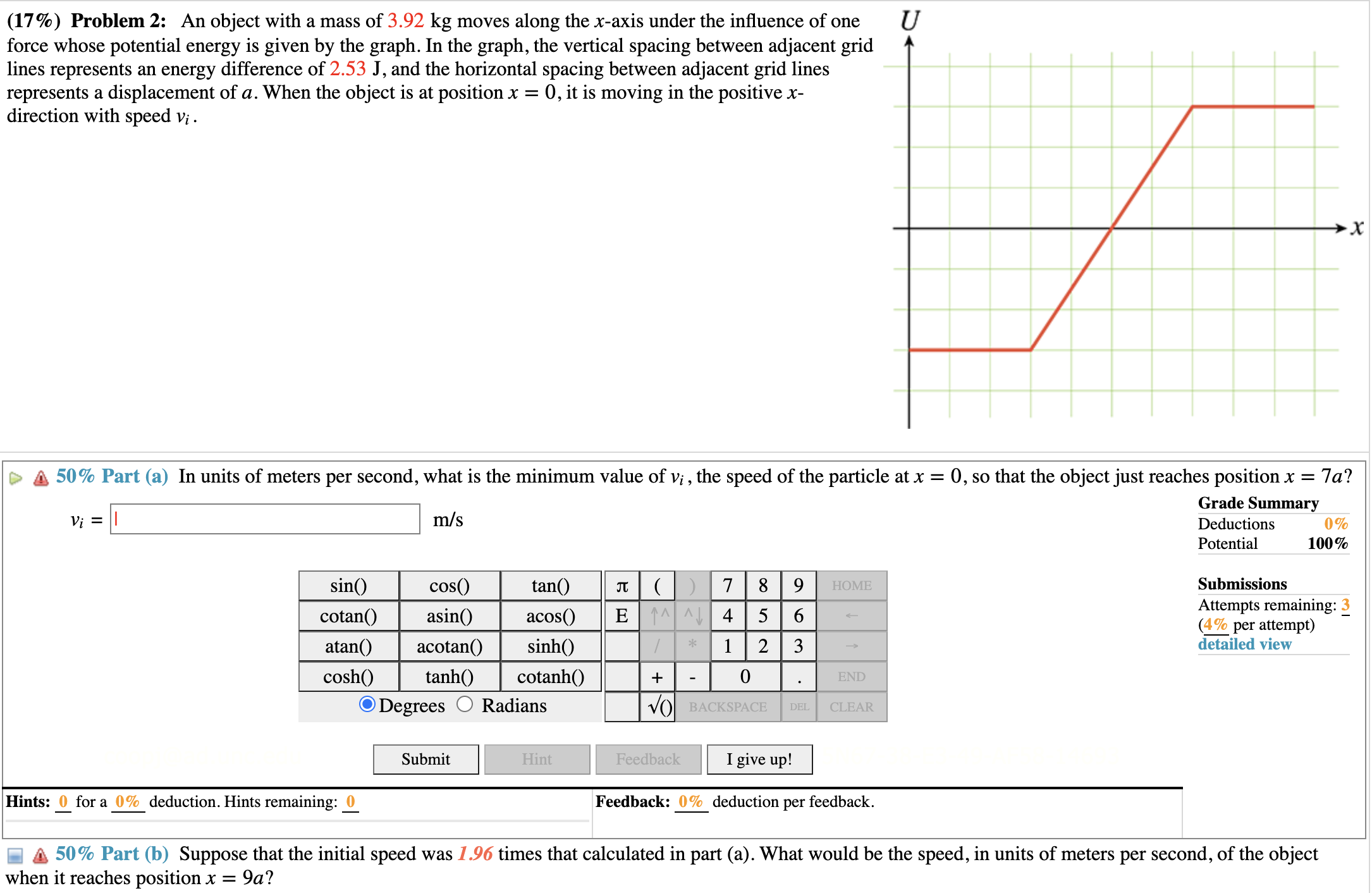 Solved (17\%) Problem 2: An object with a mass of 3.92 kg | Chegg.com