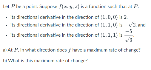 Solved Let P be a point. Suppose f(x,y,z) ﻿is a function | Chegg.com