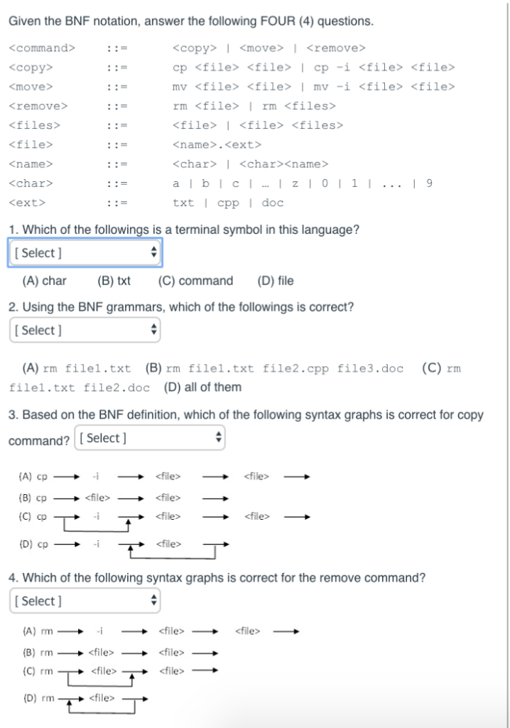 Solved Given the BNF notation, answer the following FOUR (4) | Chegg.com