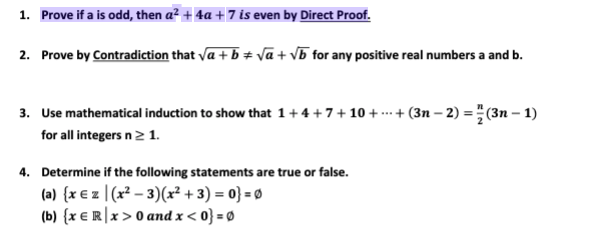 Solved 1. Prove if a is odd, then a2 + 4a + 7 is even by | Chegg.com