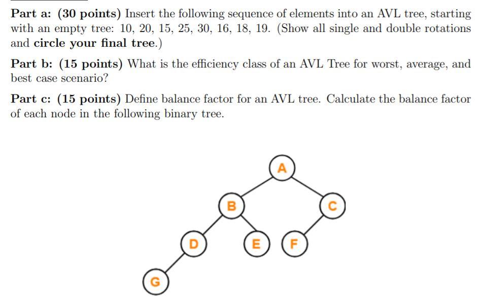 Solved Part a: (30 points) Insert the following sequence of | Chegg.com