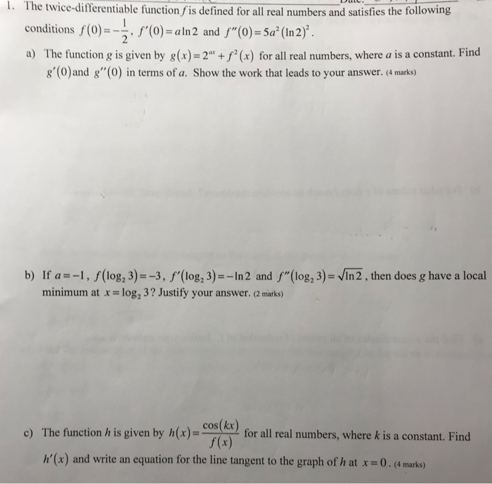 Solved I. The twice-differentiable function /is defined for | Chegg.com