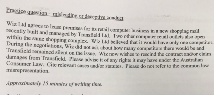 Solved Practice question - misleading or deceptive conduct | Chegg.com