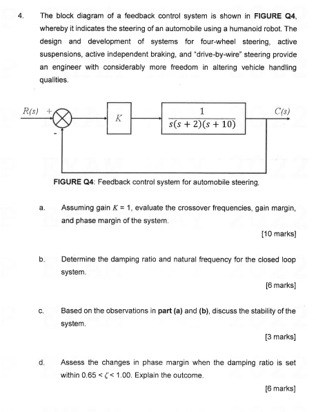 Solved 4. The block diagram of a feedback control system is | Chegg.com