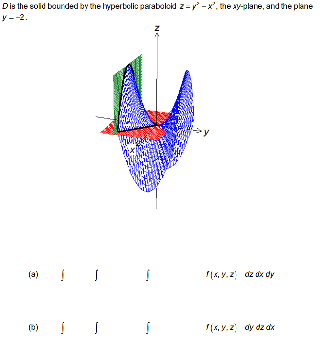 Solved D ﻿is the solid bounded by the hyperbolic paraboloid | Chegg.com
