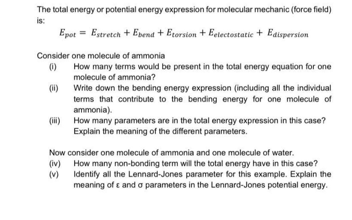 Solved The total energy or potential energy expression for | Chegg.com