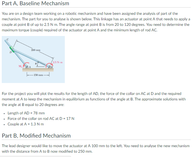 Part A, Baseline Mechanism You are on a design team | Chegg.com