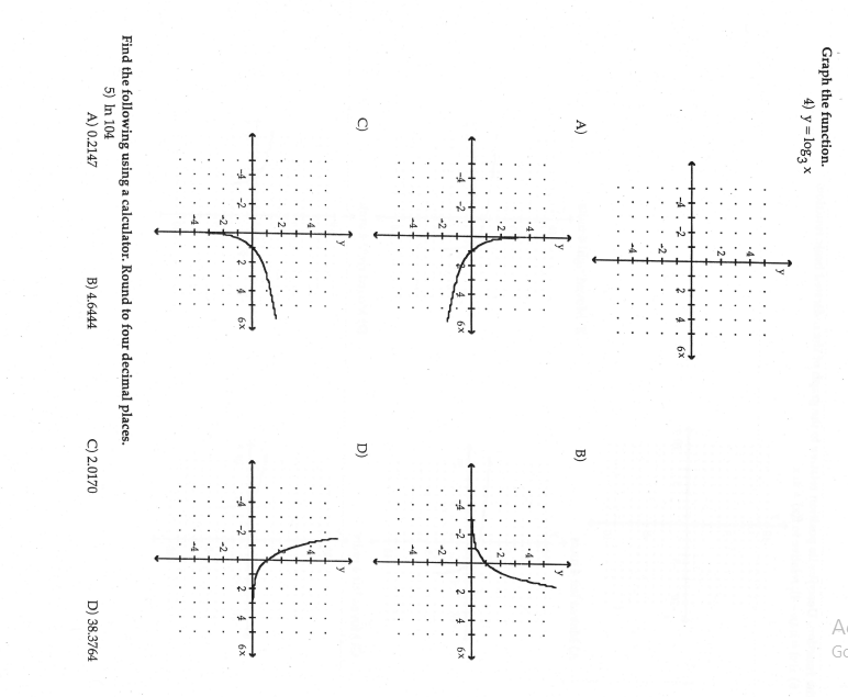 Solved А Go Graph the function. 4) y = log2 * 6x A) B) 6x 6X | Chegg.com
