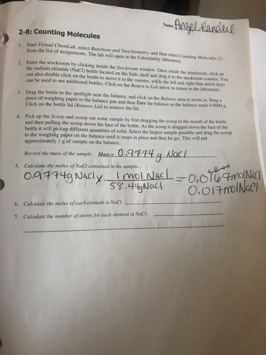 Solved Name 2-8: Counting Molecules Start Virtual ChemLab, | Chegg.com