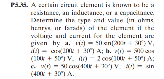 Solved P5.35. A certain circuit element is known to be a | Chegg.com