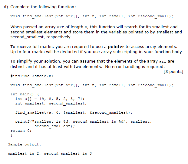 Solved d) Complete the following function: void | Chegg.com