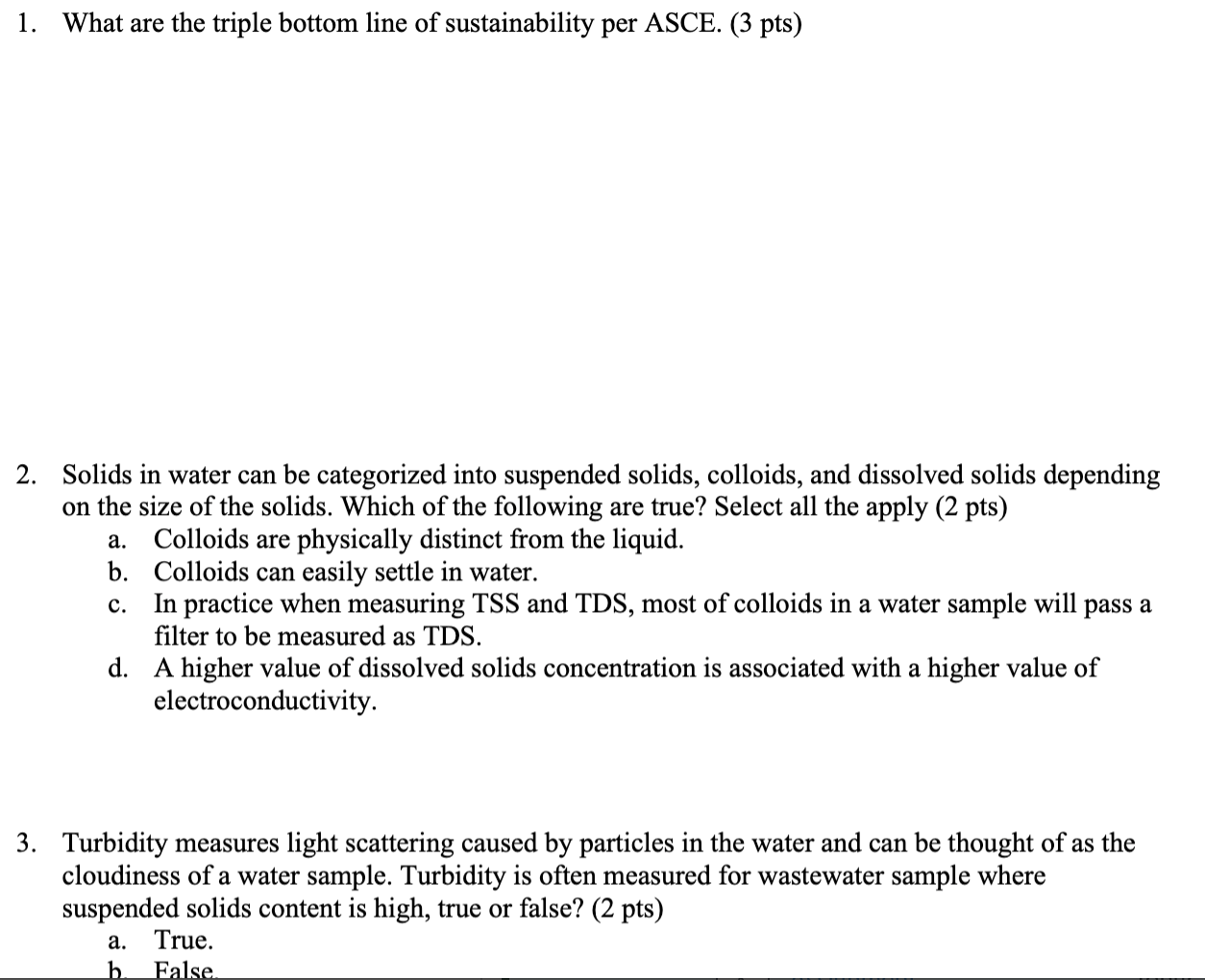 Solved 1. What are the triple bottom line of sustainability | Chegg.com