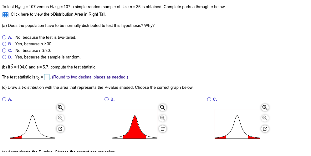 Solved To test Ho: ,-107 versus H1 : #107 a simple random | Chegg.com