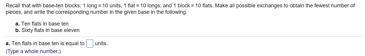 Solved Recall that with base-ten blocks: 1 long = 10 units, | Chegg.com